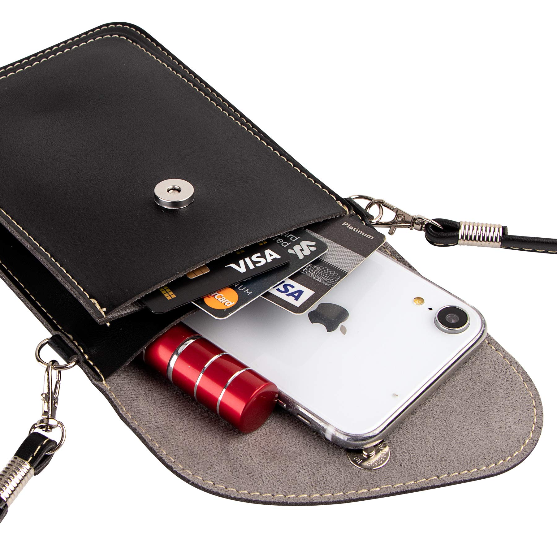 PG6 Roomy Pockets Series Small Travel Crossbody Leather Bags Cell Phone Purse Wallet, Black, One Size