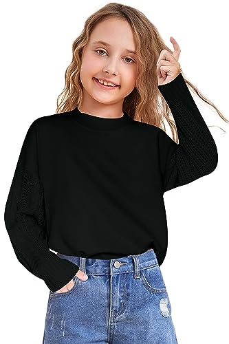 INFULEIMU Girls Sweaters Crewneck Long Sleeve Kids Christmas Sweater Winter Knit Chunky Pullover Jumper 5-14 Black