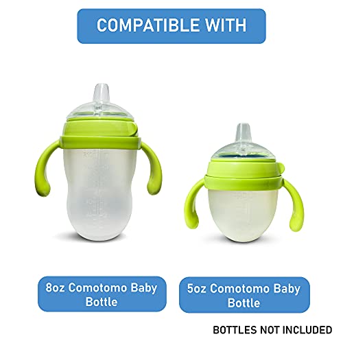 Sippy Spout Nipples with Bottle Handles for Comotomo Baby Bottle | 2-Pack | Food Grade Silicone | BPA-Free | Spill-Proof (Green)