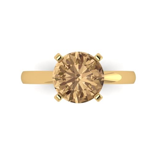 Clara Pucci 3.0 ct Round Cut Solitaire Brown Champagne Simulated Diamond Bridal Designer Anniversary Engagement Ring in 14k Yellow Gold