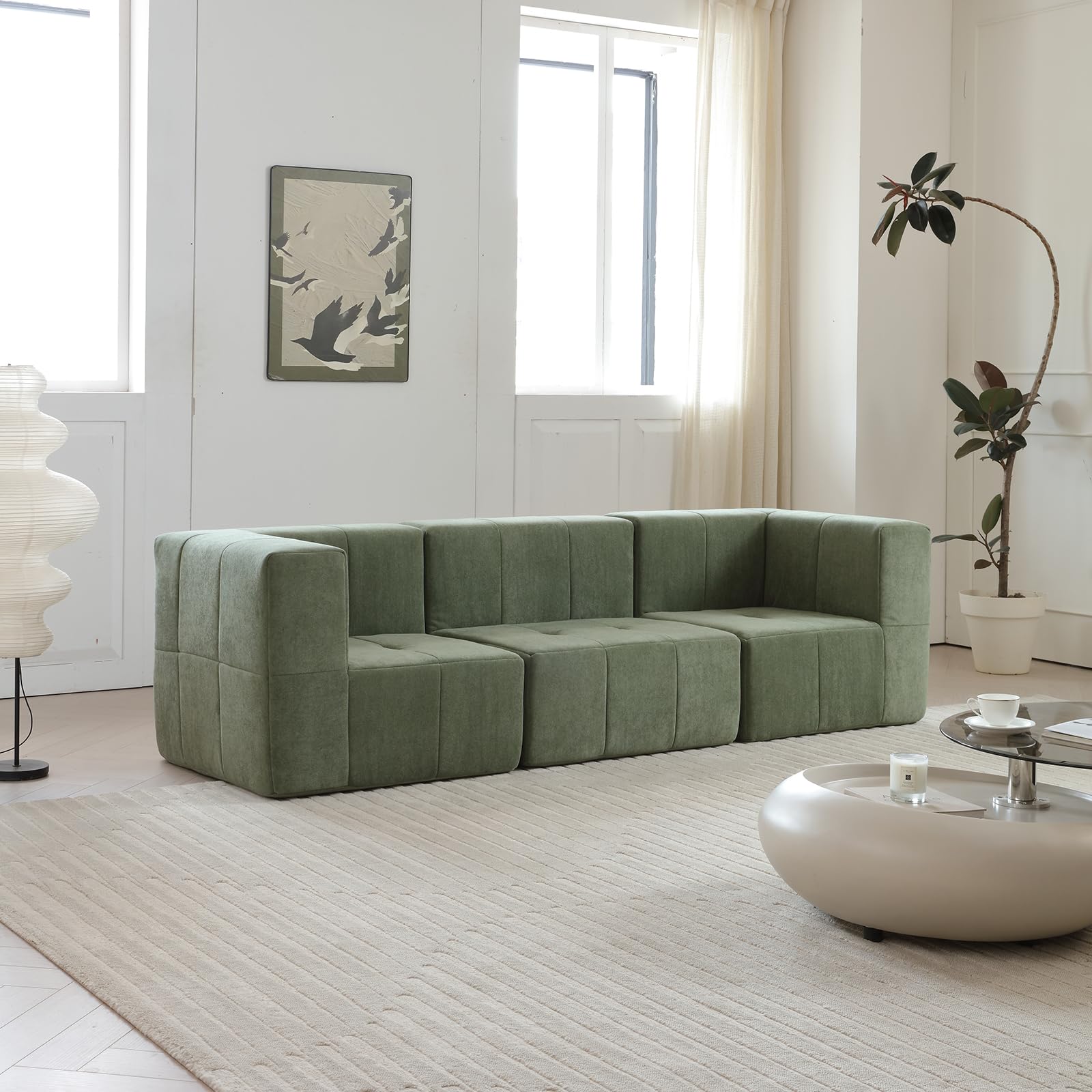 FUKAYI Modular Sectional Sofa Couch Modern Compressed Sofa Couch 3-Seat Foam Couch for Living Room, Apartment, Studio, Office,Ivory