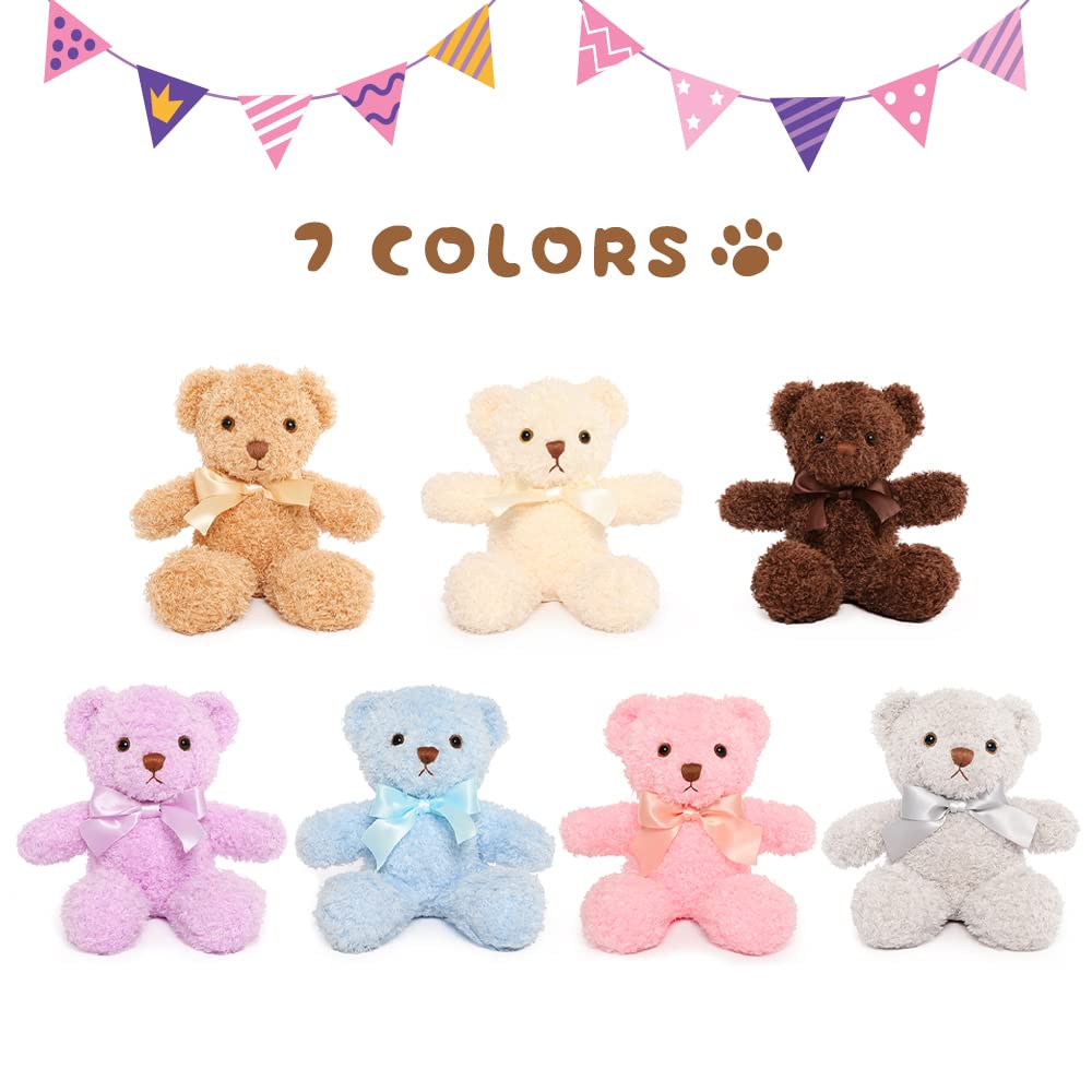 Tezituor Bulk Teddy Bears Stuffed Animal, Teddy Bears Bulk Stuffed Bear, Soft Teddy Bear Centerpiece Baby Shower, 7 Colors, 7 Packs, 10in