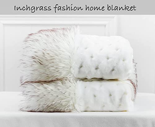 inchgrass Luxury Soft Faux Mink Fur Throw Blanket Shaggy Plush Elegant Comfortable Blanket White Long Hair for Sofa Chair Couch Living Bedding (80"x90", Elizabeth)