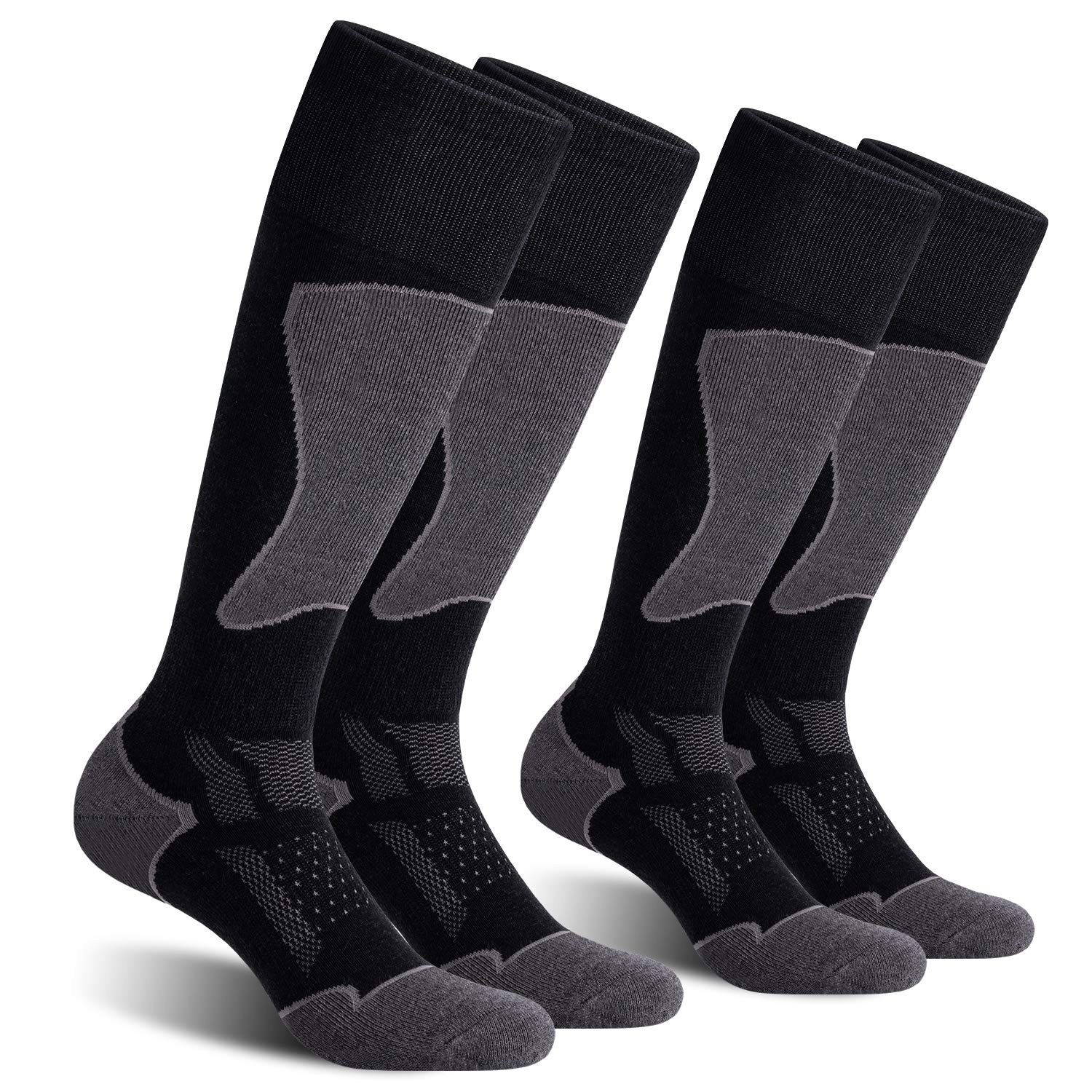 CS CELERSPORT 2 Pack Ski Socks for Men and Women Skiing, Snowboarding, Cold Weather, Winter Performance Socks, Black+Grey, Medium