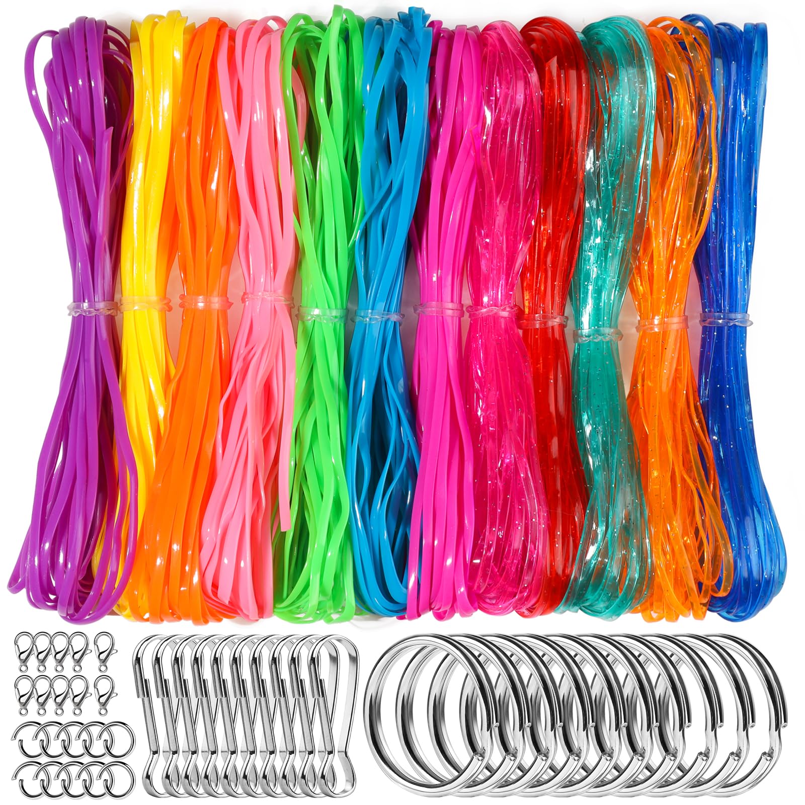 Fandamei Lanyard String Kit, 12 Colors Plastic String Lacing Cord, Bright and Glitter Color, Lanyard String for Crafts, Bracelets and Jewelry Making String Weaving Kit for Craft DIY