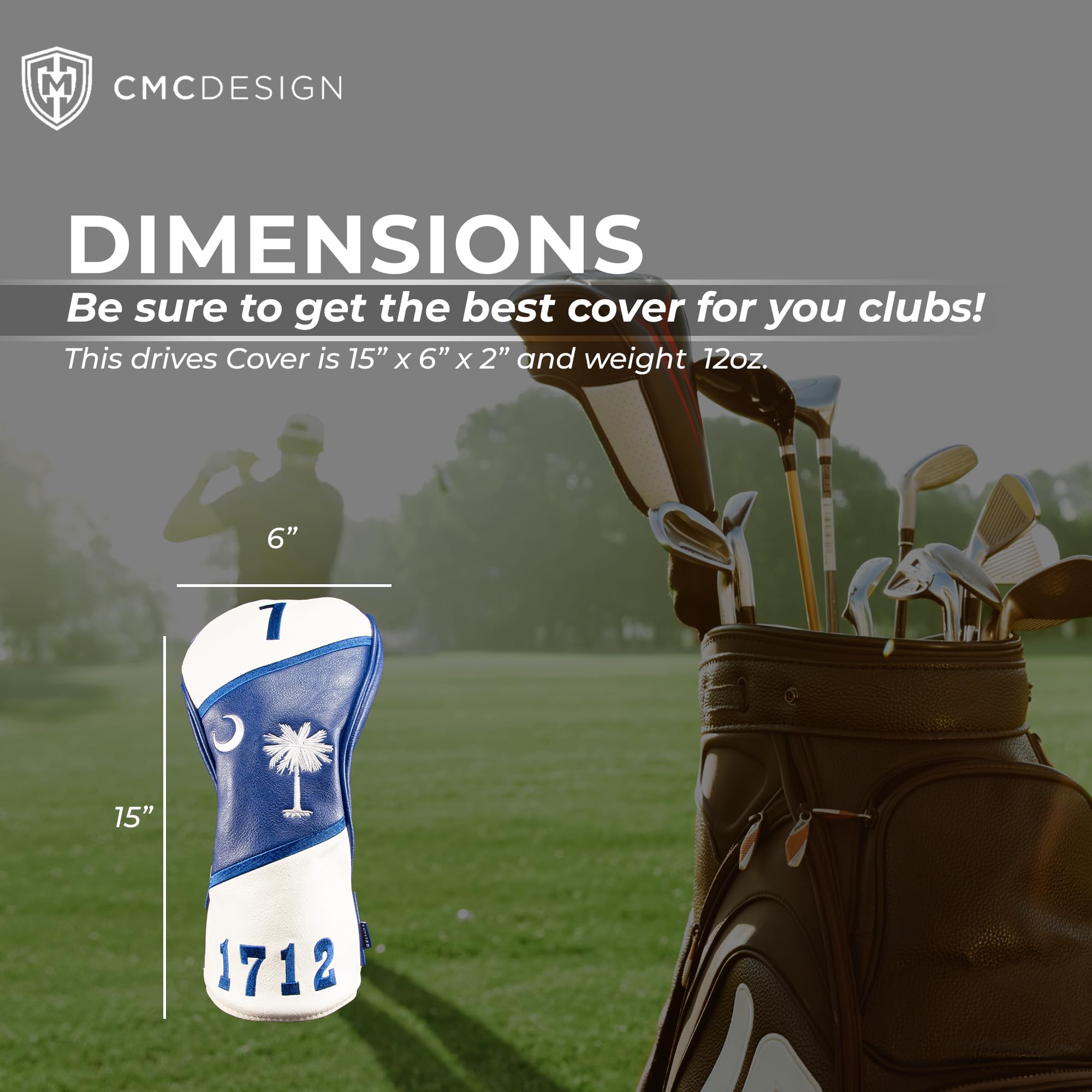 CMC Design Custom South Carolina Embroidered Golf Driver Head Cover - Glove Soft Lining - Design Elements Include Applique and Embossing - Great Fit on Any Club as Golf Head Covers, Wood Cover