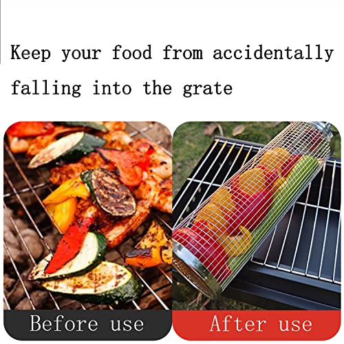 ZHMZHM Roller Grill Basket-Round Stainless Steel BBQ Grill Mesh,Outdoor Round BBQ Grill Grid for Chips Fish Shrimp,Versatile Round Grill Cooking Accessories (2PCS-B)