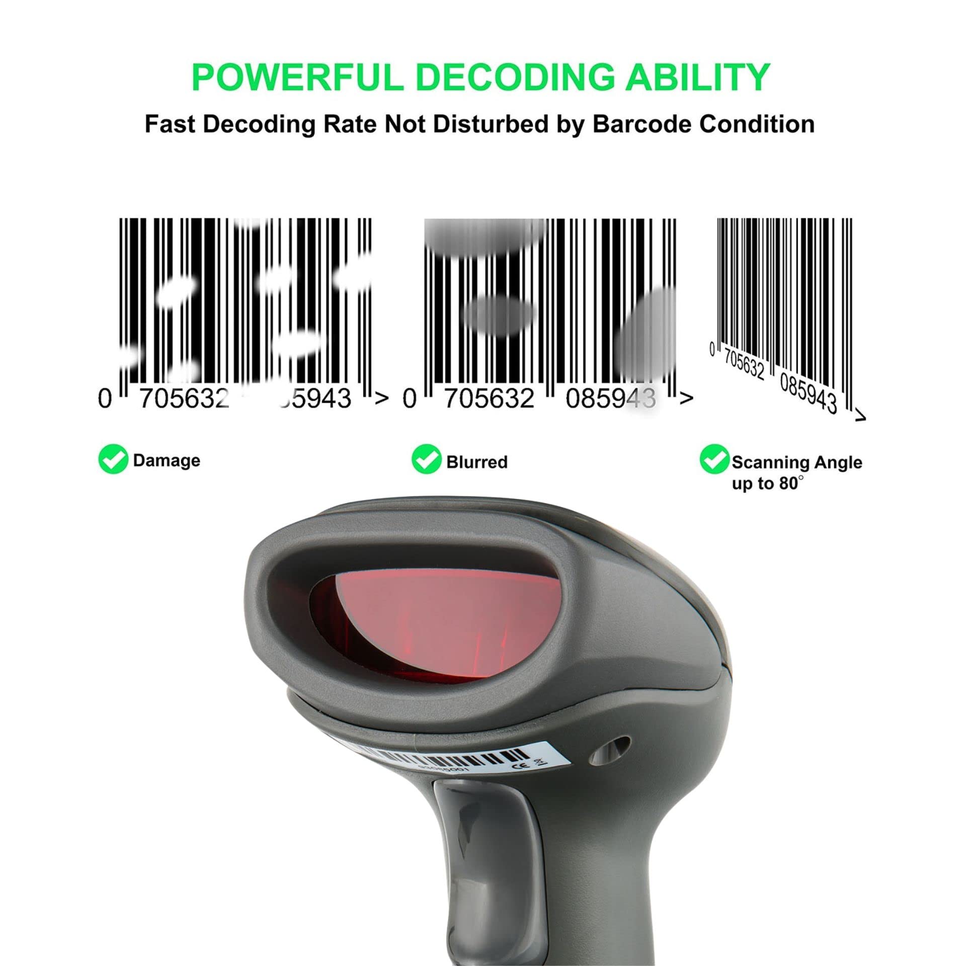 LS-PRO Wireless Barcode Scanner with USB Cradle Receiver Charging Base, 2.4GHz Handheld 1D Cordless Laser Barcode Reader, UP to 150Ft Transmission Range, long-life Battery 2200mAh, 1 Year Warranty.