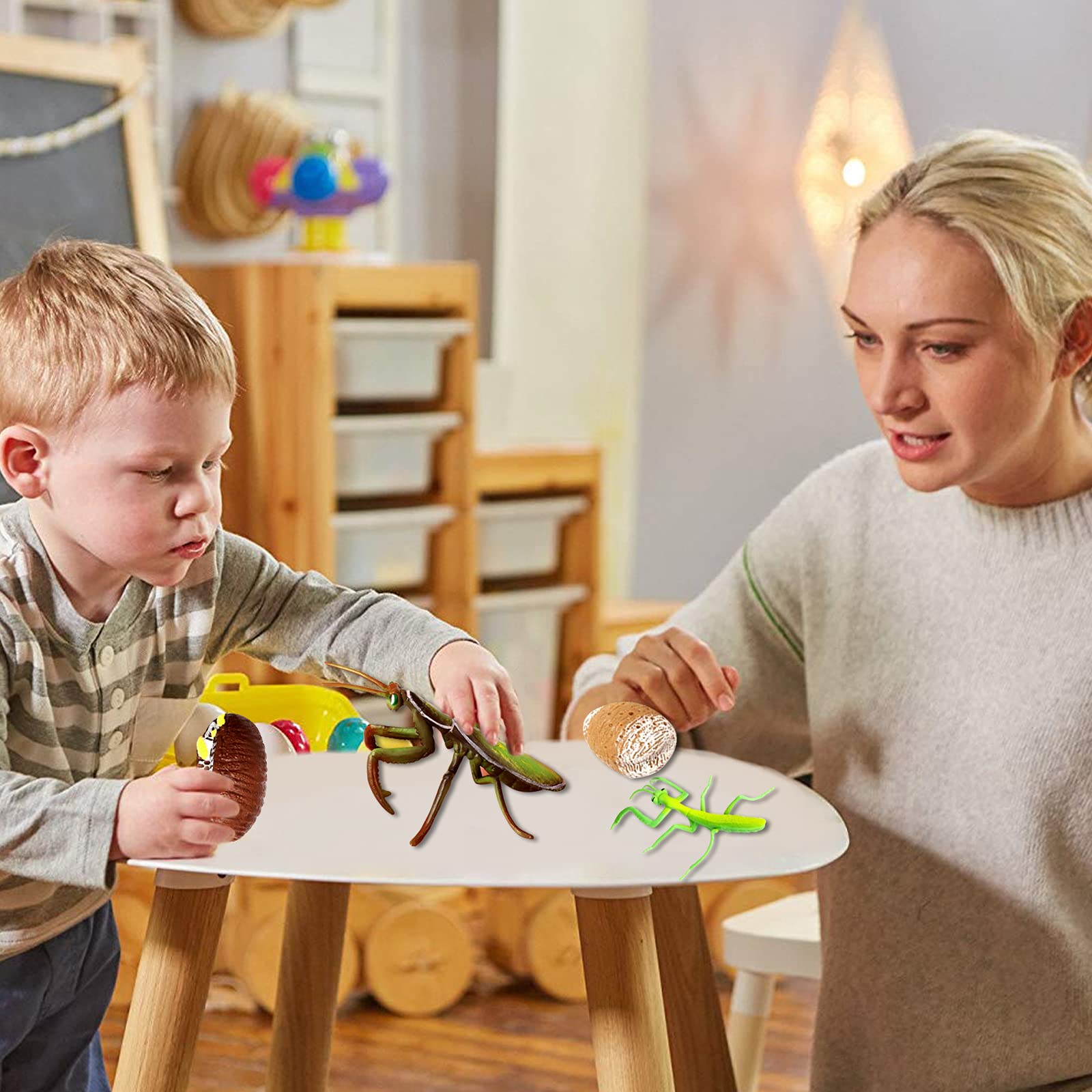 Odowalker 24PCS Life Cycle Figures,Insect Figurines Life Cycle of Monarch Butterfly,Honey Bee,Ladybug,Praying Mantis,Dragonfly,Grasshopper Safariology Bug Figures Kits Educational School Project