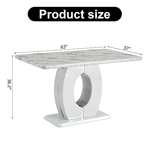 Ginxesh Modern Faux Marble Dining Table for 6,63'' Large Grey Imitation Marble Grain Kitchen Table with MDF Pedestal,Rectangular Oval Marble Dining Table for Dining Room,Living Room,Home,Office