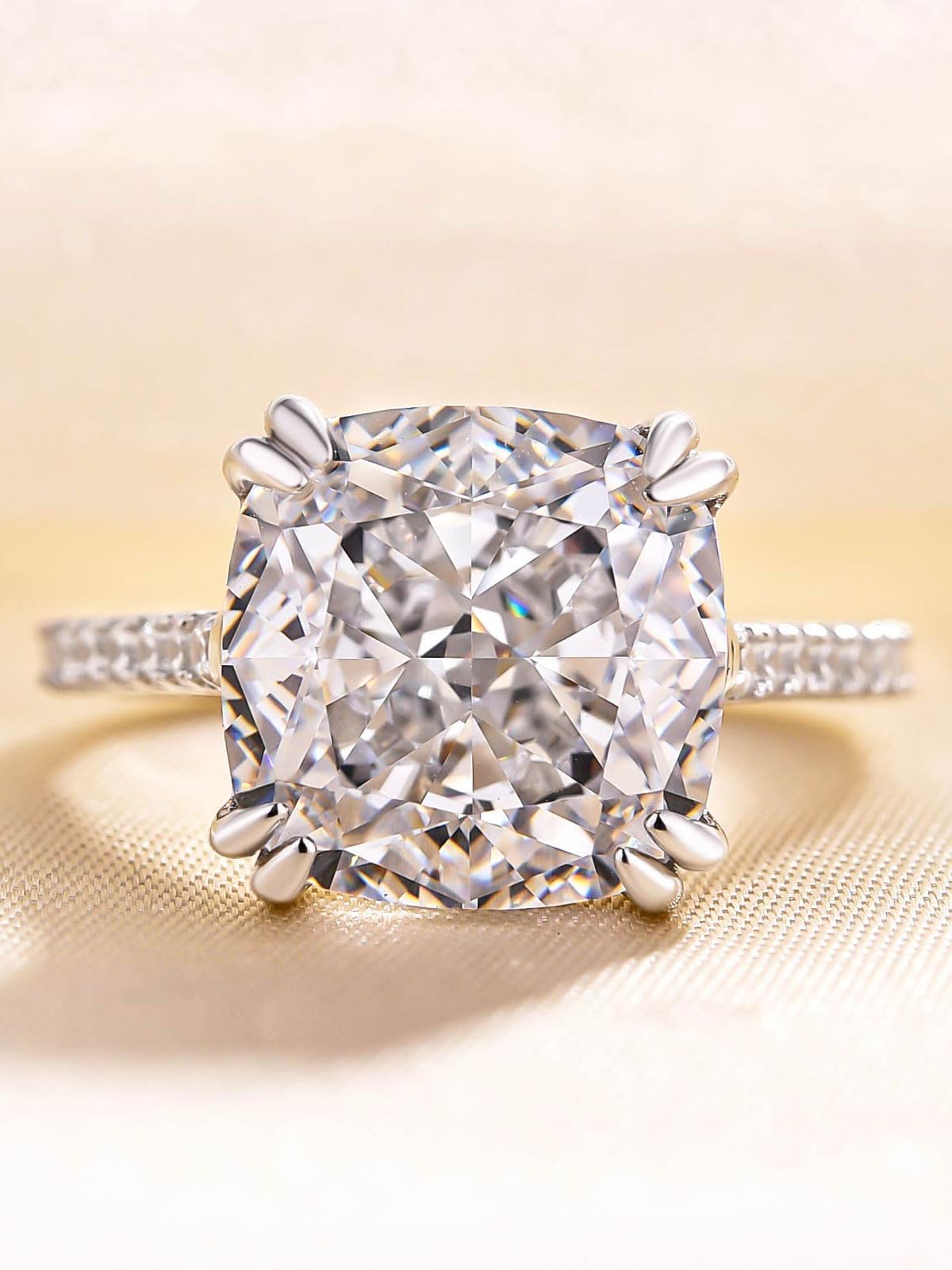 Effinny 4.5ct Square Crushed Ice Cushion Cut Engagement Ring for Women,Sterling Silver CZ Simulated Diamond Promise Ring (9)