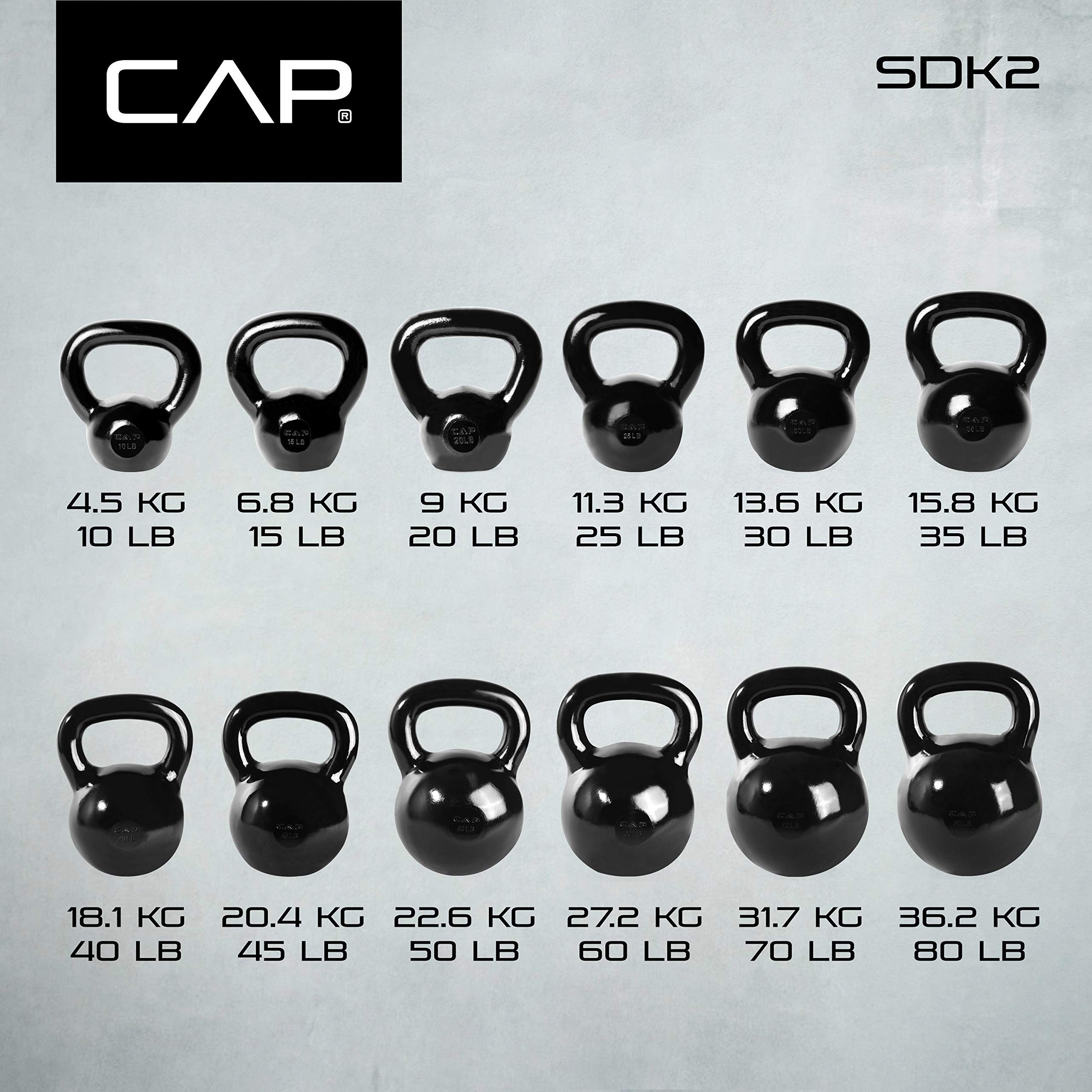 CAP Barbell Black Enamel Coated Cast Iron Kettlebell, 35 lb