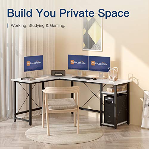 Coleshome L Shaped Computer Desk 66" with Storage Shelves Gaming L Desk Workstation for Home Office Wood & Metal, Gary