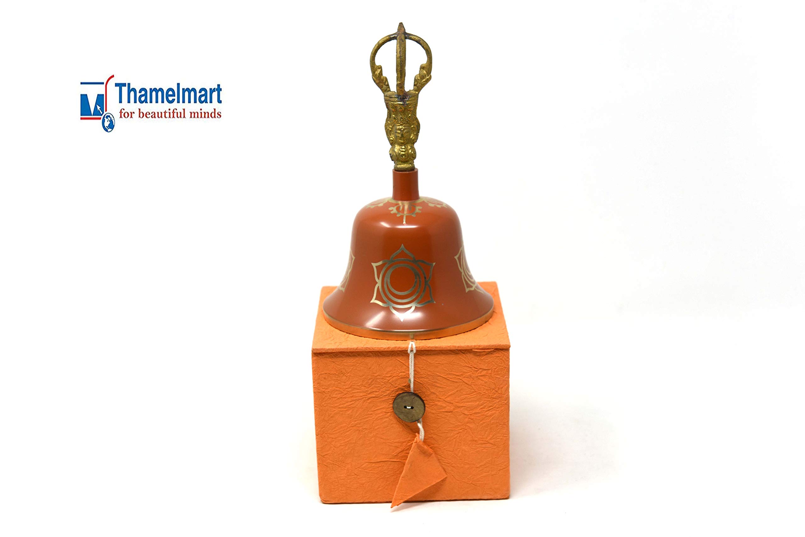 Tibetan Buddhist Meditation Bell Chakra Color - Bell of Enlightenment from Nepal 8 Inches Including free Box … (ORANGE)