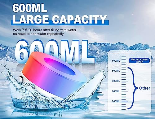 Portable Air Conditioners Fan, Evaporative Mini Air Cooler with 3 Speeds 7 Colors, Misting Humidifier Personal Air Cooler Touch Screen Desktop Cooling Fan with Large Water Tank for Home Room Office