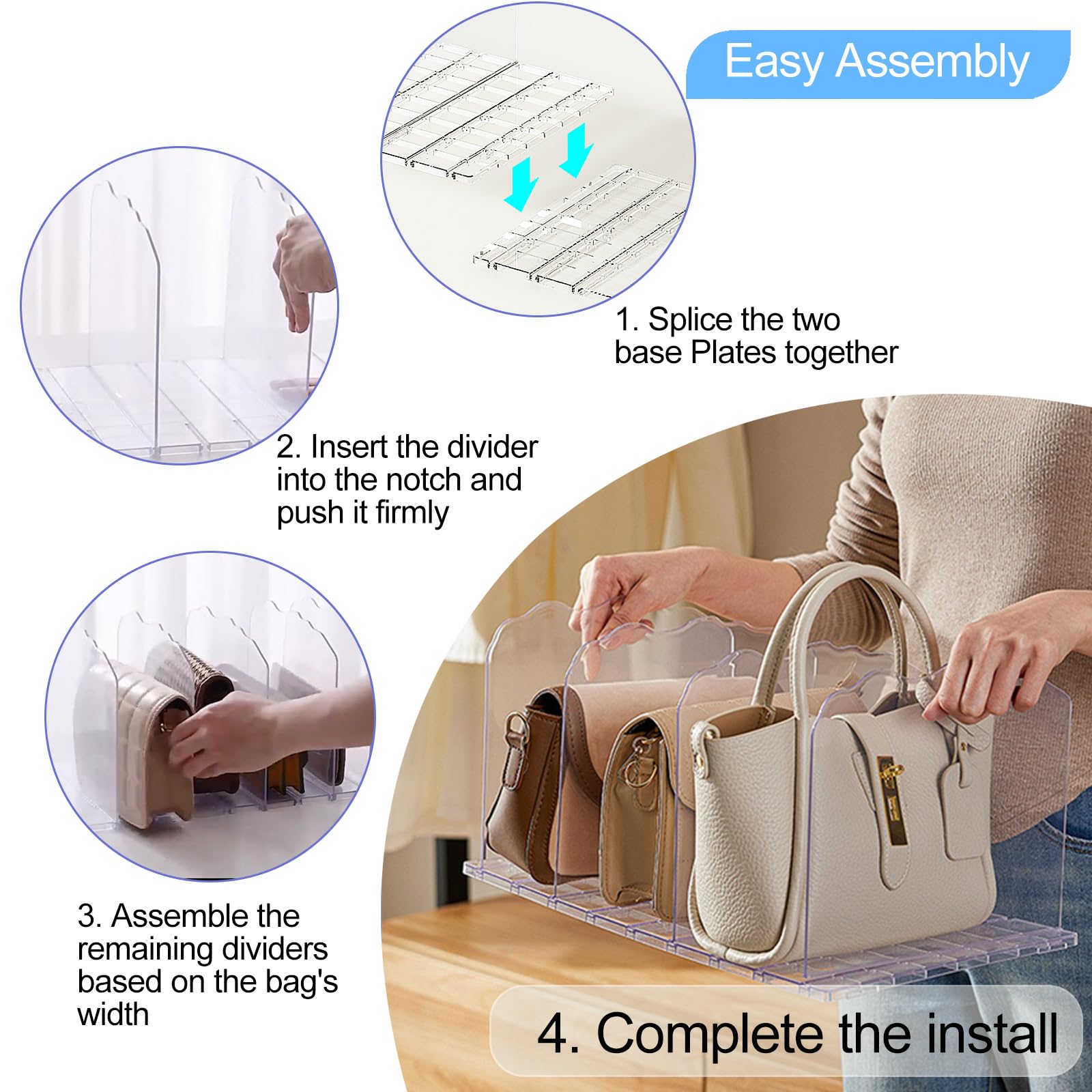 EFOBO Purse Organizer for Closet, Customizable Dividers, Clear Shelf Dividers for Closet Organizer, Handbag Organizers