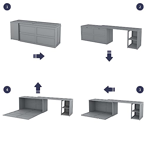 BOVZA Queen Size Rotable Desk and Storage Drawers, Murphy Cube Cabinet Bed for Small Spaces, Gray