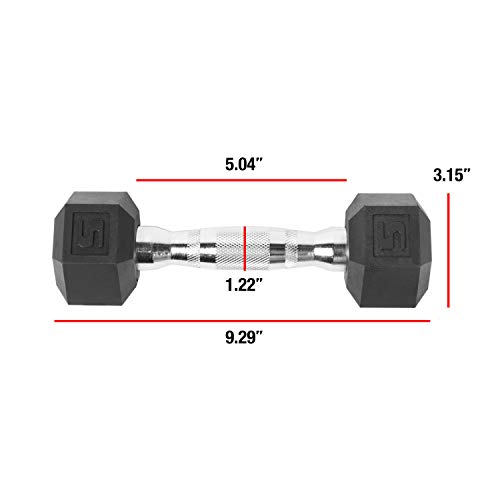 CAP Barbell Coated Hex Dumbbell with Contoured Chrome Handle, Single, 5 Pounds