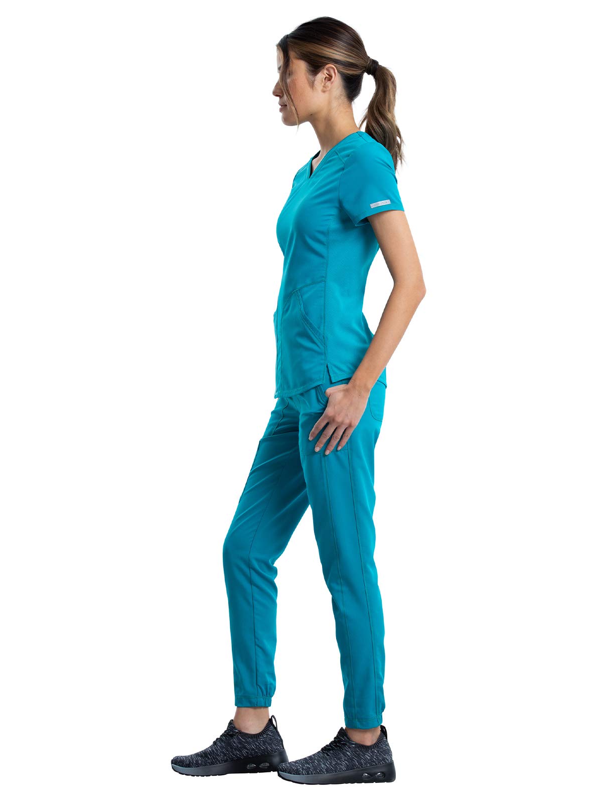 Cherokee Women's V Neck Scrubs Top with Shirttail Hem WW601, XXS, Teal Blue