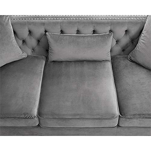 BOWERY HILL 3-Piece Tufted Modern Velvet Living Room Set in Gray