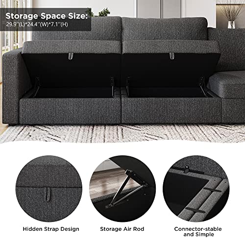 HONBAY Oversized Modular Sofa with Storage Seats Modular 3 Seater Couch with Wide & Deep Seat, Dark Grey