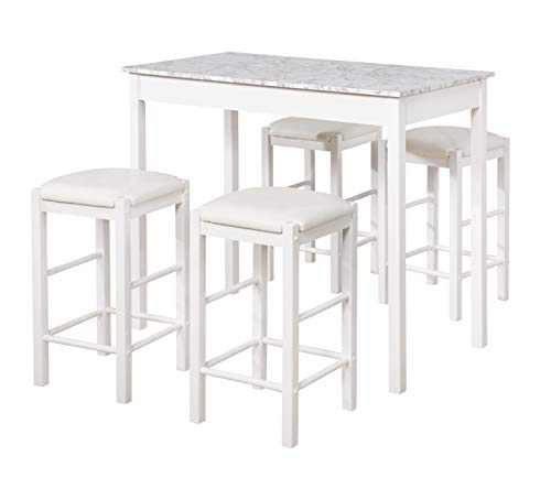 Linon White 3 Piece Faux Marble Tavern Set