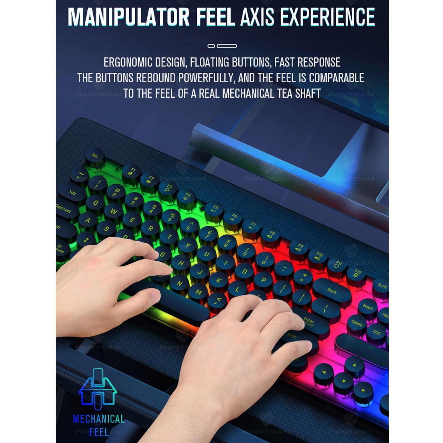 EXHNLE Color Rainbow LED Backlit Mechanical Feeling USB Wired Gaming Keyboard and Mouse Combo, Backlit Keyboard, for Laptop PC Computer Game and Work (Color : White)