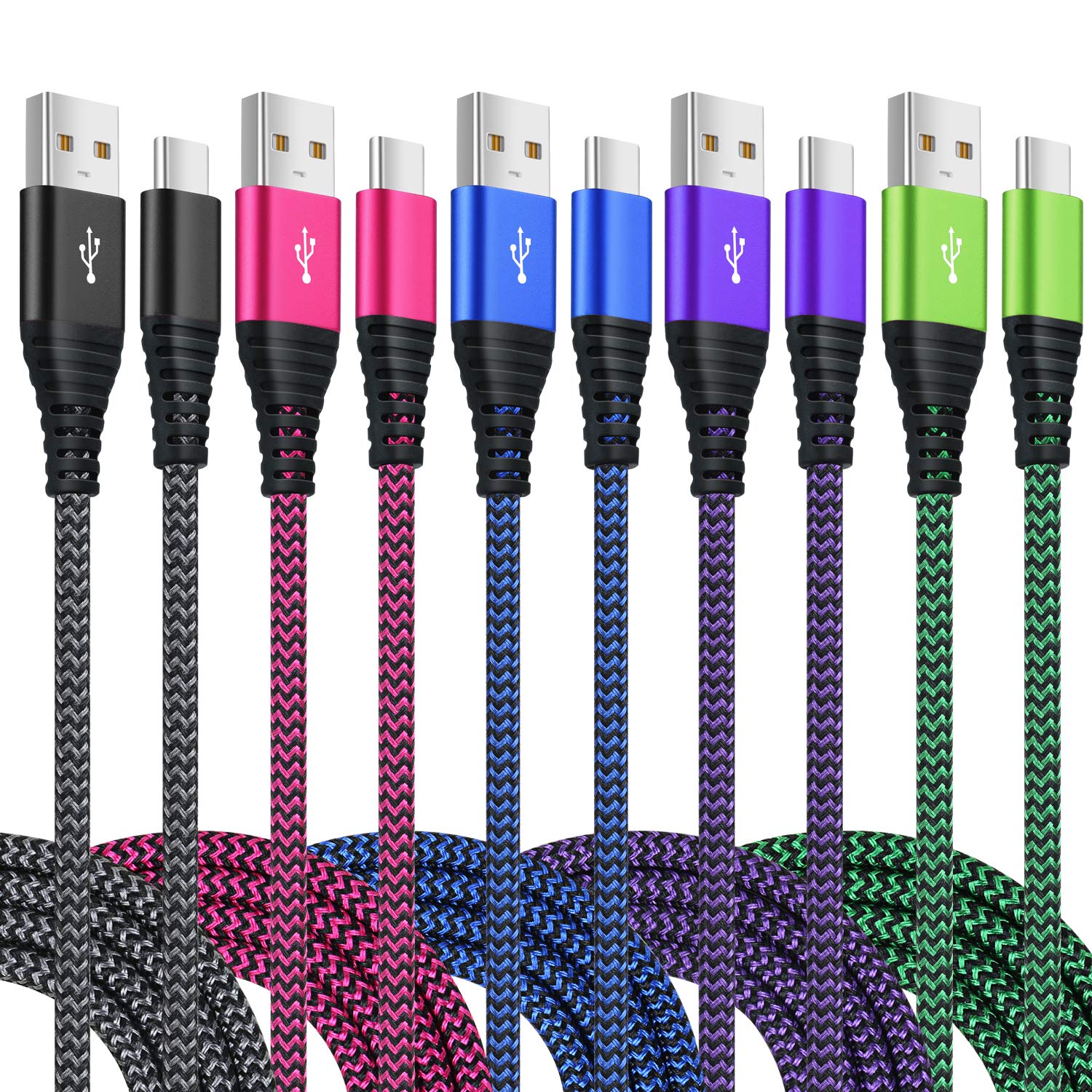 Costyle USB C Cable, 5 Pack 10ft Type C to A Male Charger Cable Braided Fast Charging Phone Charger Cord for Samsung Galaxy S20 S10e S9 S8 Note 10 A13 A54, Pixel, Switch- Black Rose Green Blue Purple