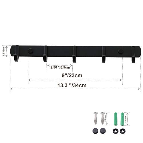Ihomepark Coat Hooks Wall Mounted, Heavy Duty Metal 5 Coat Hanger Rack for Coat Hat Towel Purse Robes Keys Mudroom Bathroom Entryway (1 Pack, Black)
