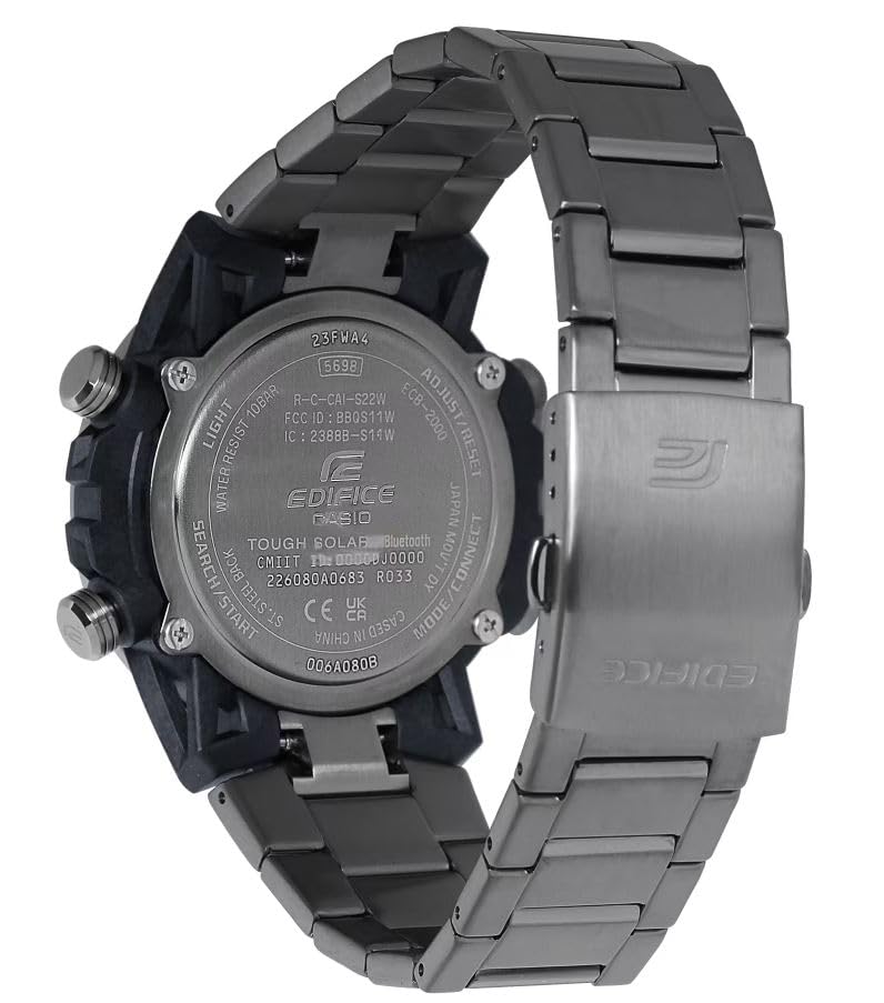 Casio Edifice Sospensione Tough Solar Bluetooth Smartphone Link LED Super Illuminator Carbon Fiber Reinforced Resin World Time Chronograph Phone Finder Smart Watch ECB-2000DC-1ACR