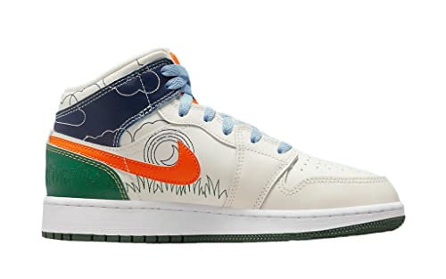 Jordan Boy's Air Jordan 1 Mid SE (Big Kid) Sail/Safety Orange/Psychic Blue 4 Big Kid M