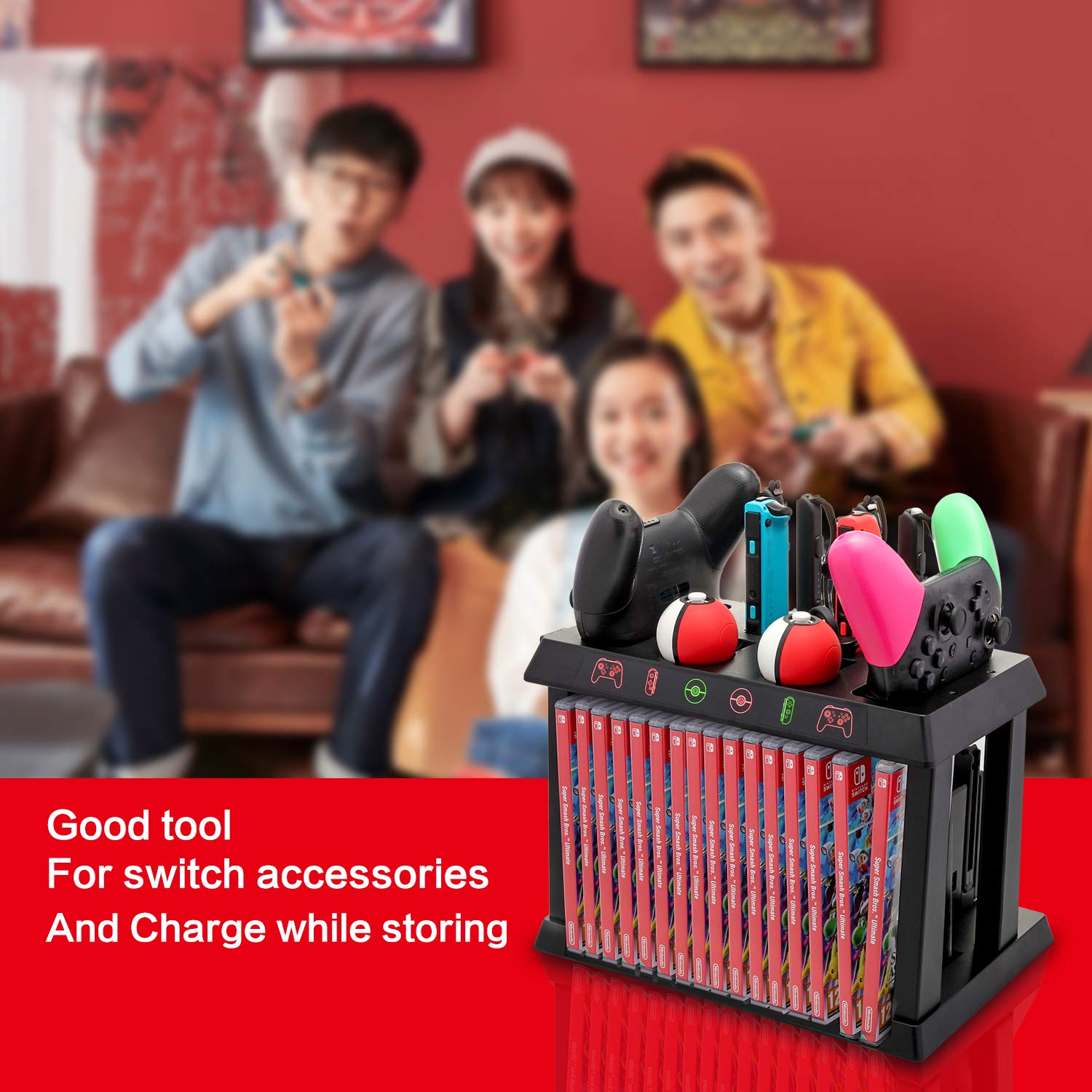 Charger Dock for Switch, Charger for Switch Controllers, Ball Plus Controllers, Storage Stand for Switch Game Cases