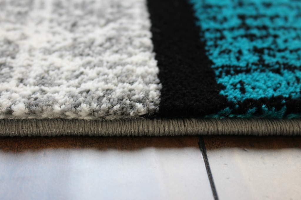 Masada Rugs, Stephanie Collection Area Rug Modern Contemporary Design 1110 Turquoise Grey White Black (5 Feet 3 Inch X 7 Feet 3 Inch)