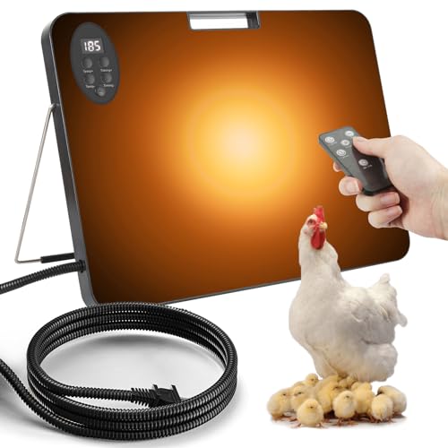 Chicken Coop Heater,Extended Anti-Bite Wire,200 Watts Energy Efficient Safer Than Lamp,4 Ways to Use,Adjustable Angle,Digital Display,Timer,Warm for Chicks Poultry Pets or Under Desk 15.7''x11.8''