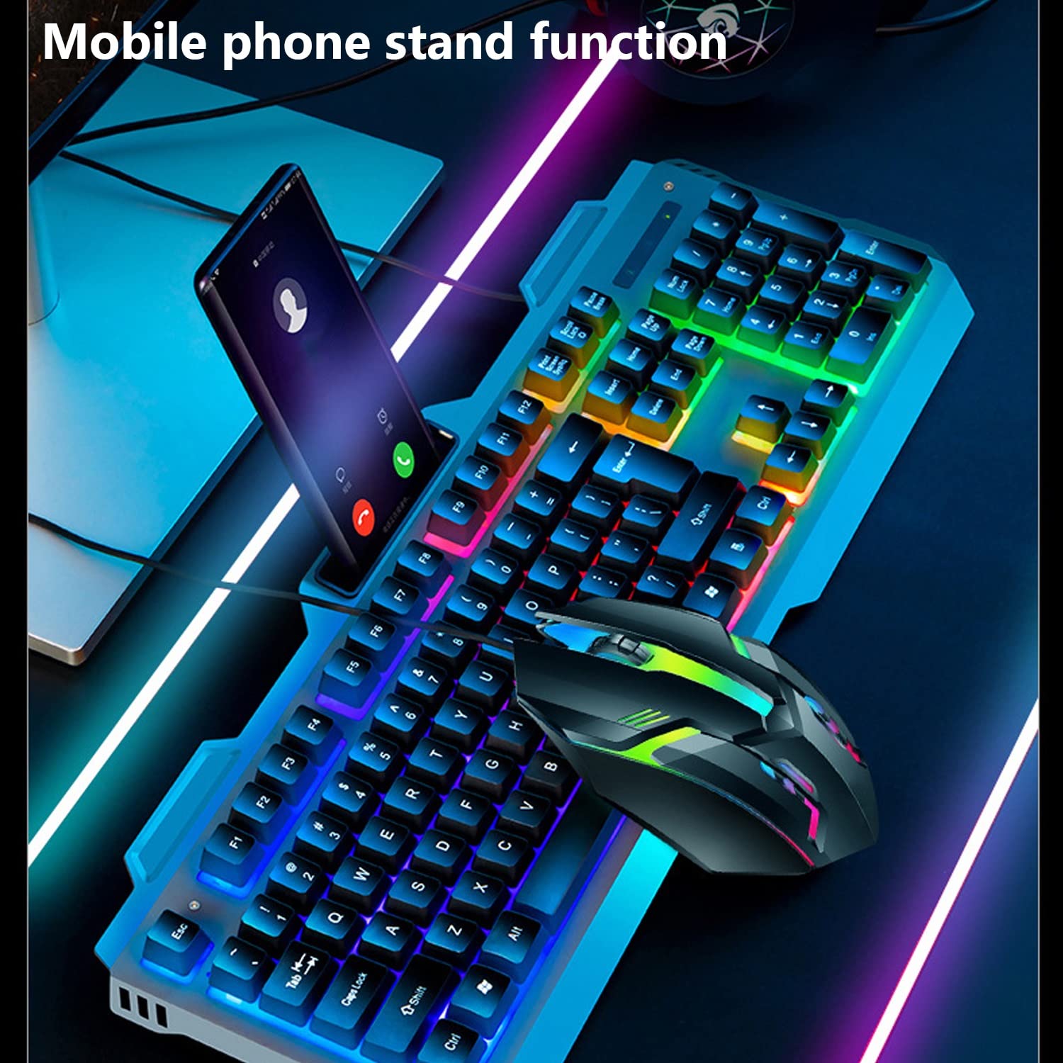 EXHNLE Gaming Keyboard and Mouse Combo, Wired Mechanical Gaming Keyboard, 104 Keys USB Ergonomic Keyboard, for PC Computer Gamer