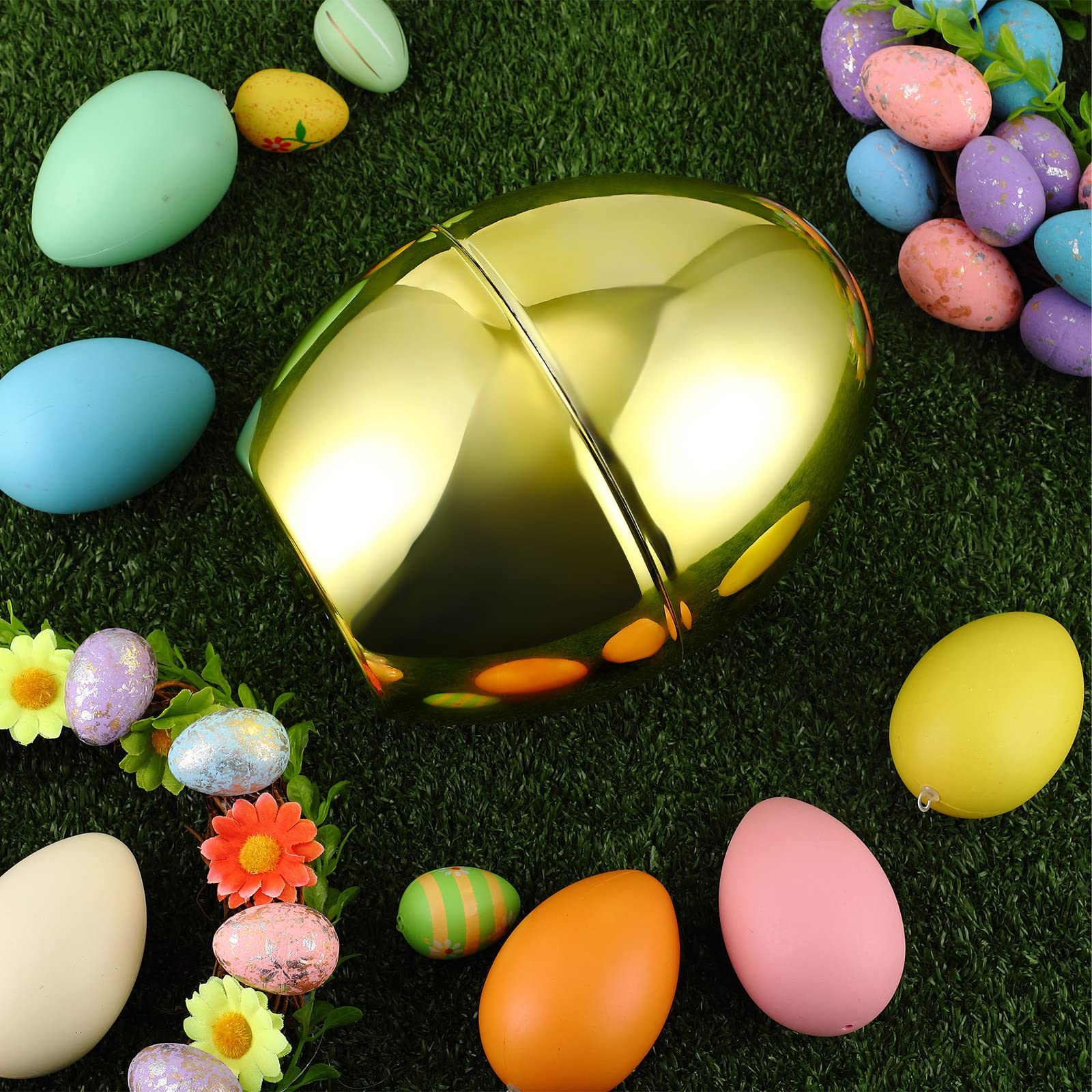 Deekin 6 Pcs Jumbo Gold Easter Egg Empty Fillable Plastic Egg Large Egg for Party Favor Easter Hunt Decoration Goodie Basket Prize Birthday Carnival Classroom Reward, 7.9 x 6.1 x 6.1''(Golden)