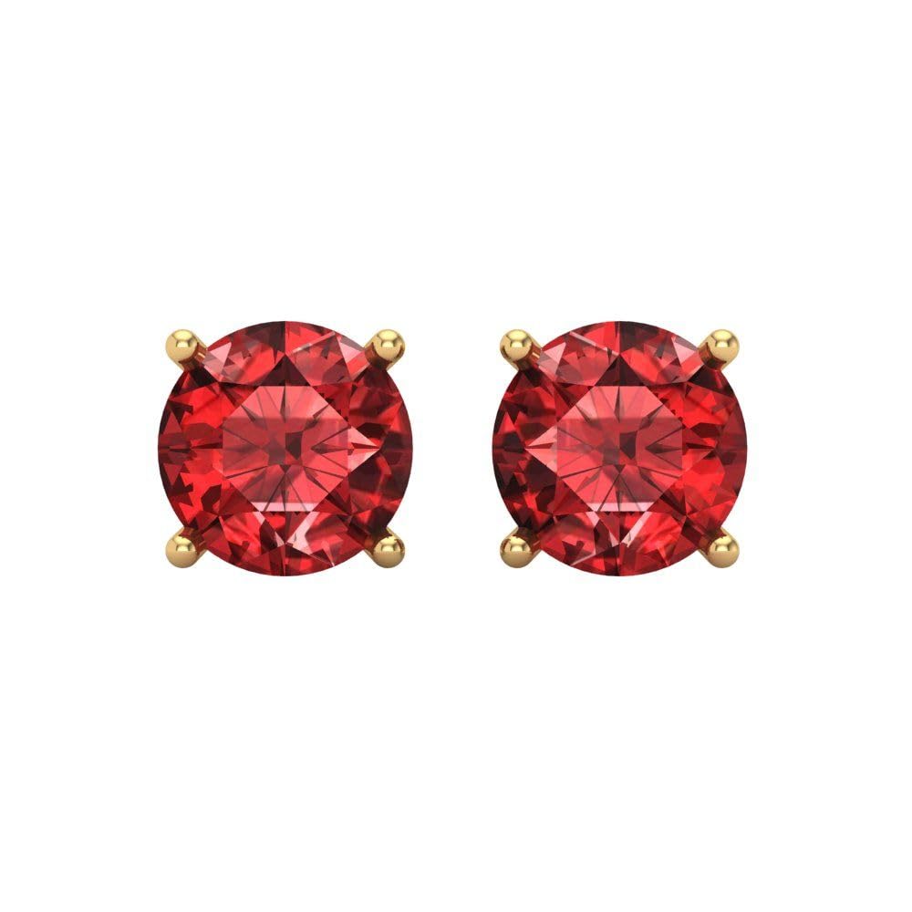 Clara Pucci 4.0 ct Round Cut Solitaire Natural Deep Pomegranate Dark Red Garnet Designer Stud Earrings Solid 14k Yellow Gold Screw Back