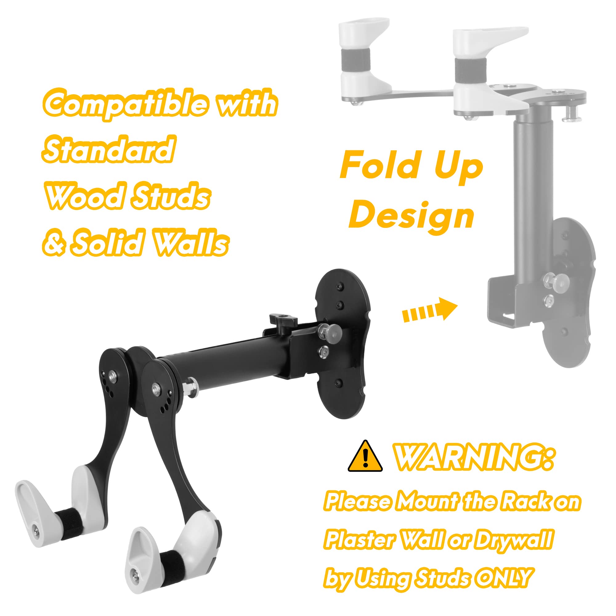 CyclingDeal Bike Wall Mount Rack - Adjustable, Extendable & Foldable - Indoor Storage Horizontal Hook Hanger Organiser - Safe & Secure for MTB, Road Bicycles - Store Bike in Garage or Home - Mat