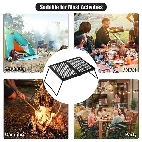 Lineslife 17'' Folding Campfire Grill Grate Over Fire Pit, Portable Heavy Duty Steel Camping Grill Grate, Camp Fire Cooking Equipment for Outdoor BBQ Picnic, Black