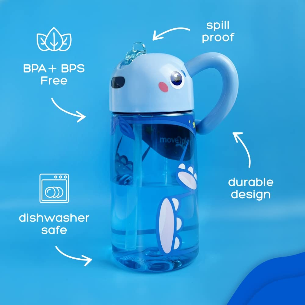 Move2Play - Kids Elephant Water Bottle with Straw - BPA Free - 16 Ounces - Toddler Water Bottle Gift for 2 3 4 Year Old Boys And Girls