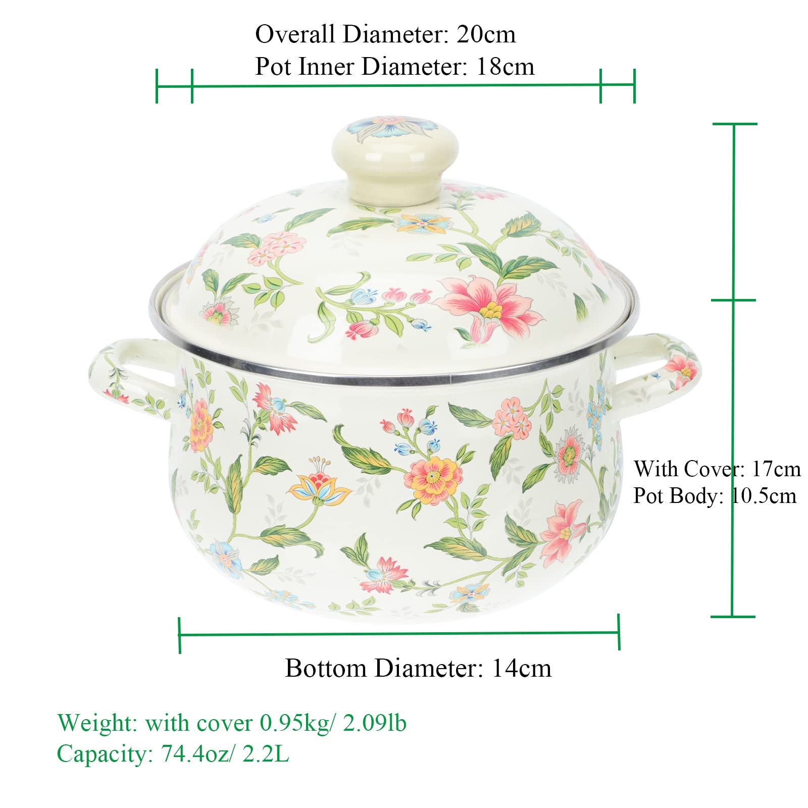 Colorful Enamel Stock Pot with Lid Double Ear for Cooking, 20x20cm, BMR0609A2S15L5