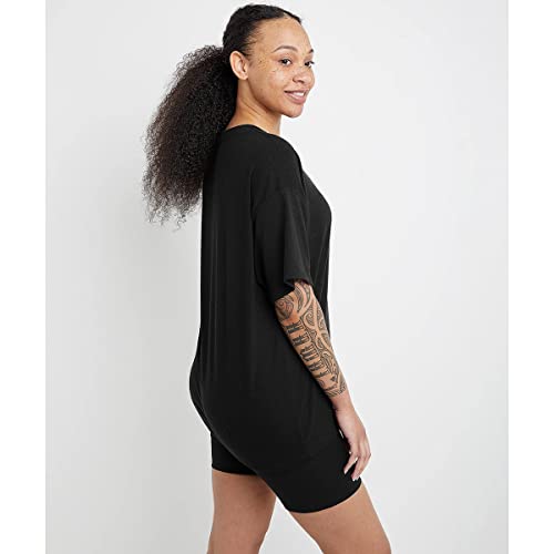 Champion Powerblend Oversized Tee, Women’s Logo T-Shirt, Black, Large