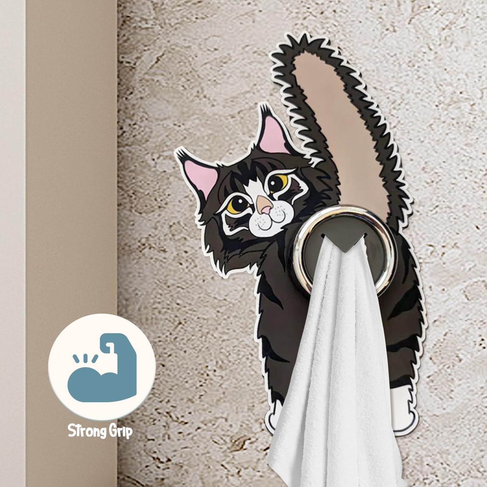 Funny Cat Butt Towel Holder Round Push Towels Cat Hooks with Adhesive Backing,Wall Mount Dishcloth Hook Hanger Dark Brown Prank Cat Hanging Decor,for Home Kitchen Bathroom Cabinet Without Drilling