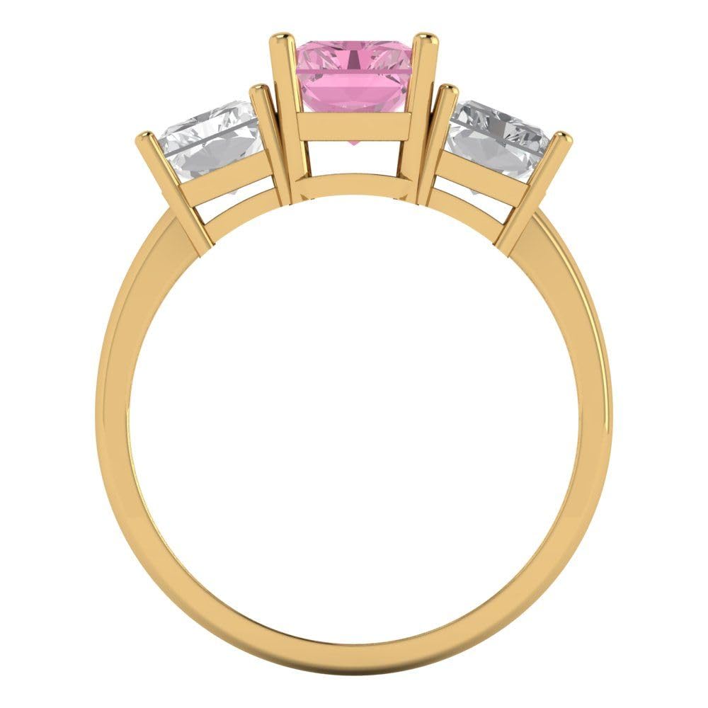 Clara Pucci 4.0 ct Emerald Cut Custom Engraving 3 stone W/Accents Pink Gemstone Engagement Wedding Ring 18K yellow Gold Size 4.5