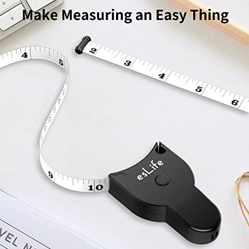 esLife Body Tape Measure 60" [Clip-Lock & Eject Release & Retract] 150cm, Self Measuring Tape Accurate for Tracking Weight Loss, Tailoring, Crafts, Item Measurement