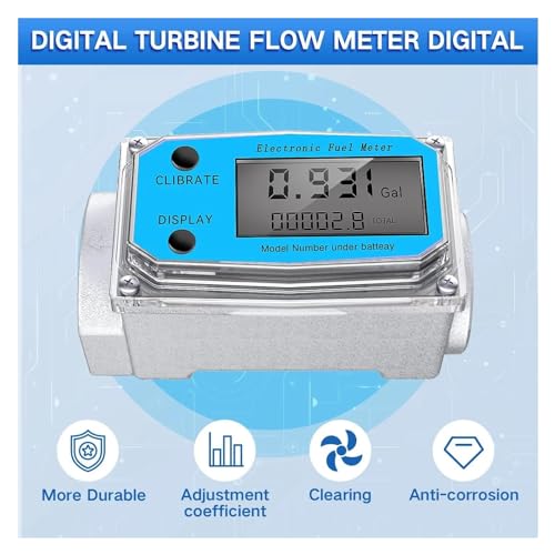 Flow Meter Digital Water Flow Meter Digital LCD Display with NPT Counter and FNPT Thread Gas Oil Fuel Flowmeter (1 Inch) High Stability and Convenient Operation