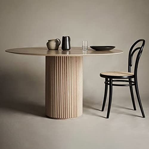 LITFAD Round Pedestal Modern Dining Table Wood Color Fixed Table of Solid Wood Simplicity Style Dining Room Home Furniture Kitchen Table - Natural 51.2" L x 51.2" W x 29.5" H
