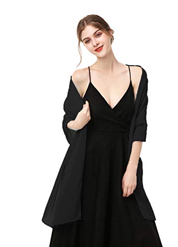 Chiffon Shawls and Wraps for Evening Dresses Women Elegant Soft Scarf Bridal Scarve Wedding Stole(Black(chiffon), One Size)