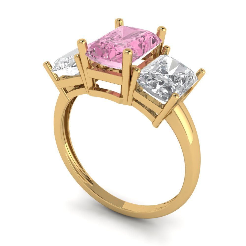 Clara Pucci 4.0 ct Emerald Cut Custom Engraving 3 stone W/Accents Pink Gemstone Engagement Wedding Ring 18K yellow Gold Size 10.75