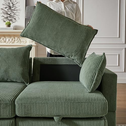 FANYE L/U-Shaped Oversized Free Combination Modular Storage Sectional Sofa Soft Corduroy Upholstered Deep Seat Sofa&Couch Convertible Sleeper Couch Bed W/2 Pillows for Living Room